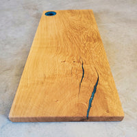 Oak Serving Board with Blue Epoxy Ring Handle | Todd Alan Woodcraft